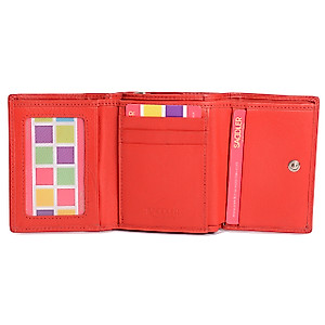 SADDLER Womens Luxurious RFID Protected Leather Trifold Credit Card Wallet With Large Zippered Coin Pocket | Ladies Designer Purse - Perfect for ID Coins Notes Debit Travel Cards | Gift Boxed - Red