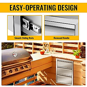 KODOM Outdoor Kitchen Drawers Stainless Steel Flush Mount BBQ Triple Drawers for Outdoor Kitchen Island, or Patio Grill Station (Overall Size:14" W x 21" H x 23" D inch)