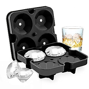 2 Pack Large Ice Cube Trays, incluing Diamond Ice Cube Molds& Giant Square Ice Cube Trays, Silicone 3D Diamond ice Cube maker with Lids Covers for Christmas Bourbon Whiskey, Reusable and BPA Free