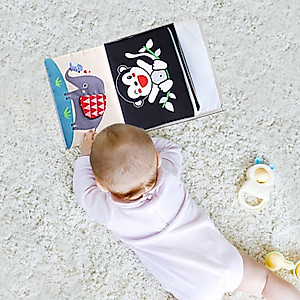 Baby Mirror Tummy Time with High Contrast Soft Baby Crinkle Book, Infant Montessori Sensory Toys for Toddler 0-3-6-12 Months, Tummy Time Floor Mirror for Newborn Brain Development, as Girl Boy Gifts