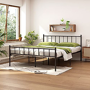 HLIPHA Queen Size Metal Platform Bed Frame with Heavy Duty Steel Slat Support,14" Height Easy Assembly Mattress Foundation,No Box Spring Needed,Black