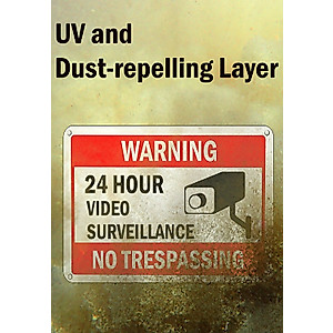 WISLIFE Video Surveillance Sign Set, 2 (10" X 7") Aluminum Warning Signs & 6 (6"X6") Window Stickers, Video Security Signs