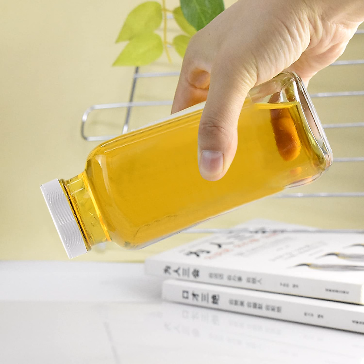 Encheng Glass Bottles 12 Ounce,Airtight Glass Beverage Bottles with Lids,Clear Vintage Drinking Bottles 350ml,Juicing Bottles for Storage Tea,Kombucha,Milk,Smoothies,20 Pack