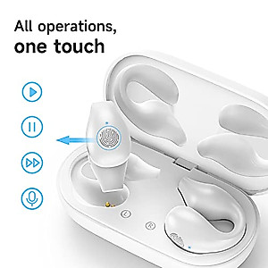Fvkzv Open Ear Headphones,Wireless Bluetooth Earbuds,Sport Earbuds,Bluetooth 5.2 Clip-on Earphones,32 Hours Playtime with Case, Workout Headphones (Pure White, LED Display)