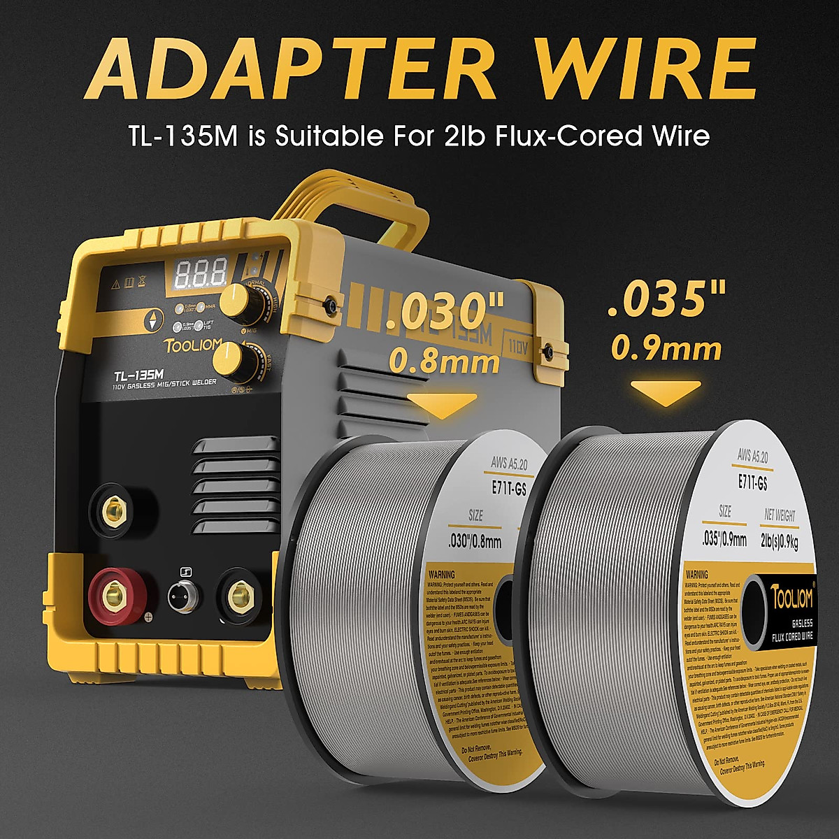 TOOLIOM 135A Flux Core Welder MIG Welder 110V Flux MIG/Lift TIG/Stick 3-in-1 Welding Machine IGBT DC Inverter