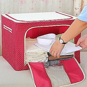 Clothes Storage Bins Boxes, 72L Large Oxford Cloth Steel Frame Organizers Bag with Clear Window, Sturdy Zipper, Reinforced Handle for Bedding, Blankets, Bedding, Pillow, Seasonal Clothing, Comforter