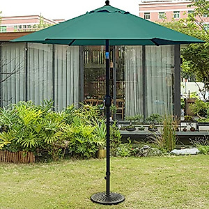 Sunnyglade 7.5' Patio Umbrella 6 Ribs (Dark Green) | 18" 30.2-lbs Heavy Duty Round Antiqued Umbrella Base, Bronze
