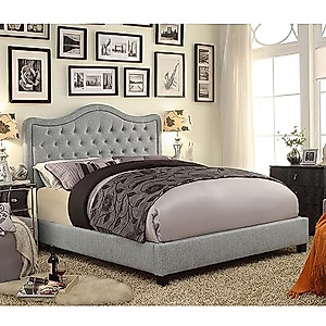 Rosevera Jardin Button Tufted Platform Bed Frame/Fabric Upholstered Bed Frame with Adjustable Headboard/Wood Slat Support, Twin, Sky Gray