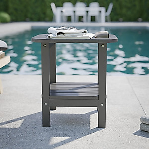Flash Furniture Newport 2-Tier Adirondack Side Table - Recycled HDPE All-Weather Materials - Indoor/Outdoor - Gray