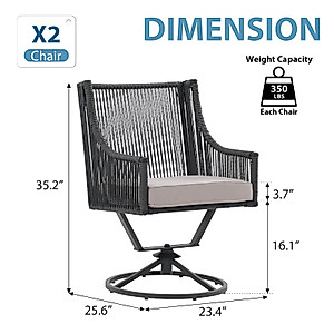 JOIVI Outdoor Swivel Patio Chair Set of 2, Rattan Dining Chairs with Armrest and Cushions, Outdoor Swivel Chair with Iron Frame for Garden, Lawn, Porch, Balcony