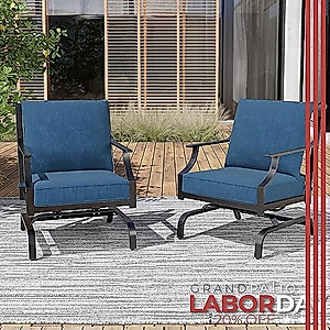 Grand patio Outdoor Patio Seating Chair, Motion Chair, Stationary Rocker, Metal Patio Chair Set of 2,Peacock Blue