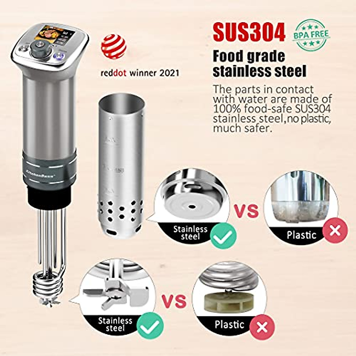 Sous Vide Cooker Ultra-Quiet: Color LCD Recipes IPX7 Waterproof circulator cooker Brushless DC motor 1100 Watts Immersion Circulator Include Sous Vide Cookbook by KitchenBoss (G320 Silver)