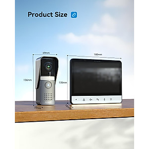 TMEZON Wired Video Intercom System, 7 Inches Video Doorbell Camera with Monitor, Wired Video Door Phone HD Camera Kits Support Unlock, Monitoring, Dual-Way Intercom for Villa Home Office Apartment