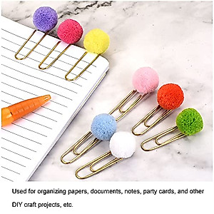 MECCANIXITY Paper Clip Page Markers with Plush Ball Multi-Color for Marking Notebook, Books and Scrapbooks Office Supplies 16in2 Sets