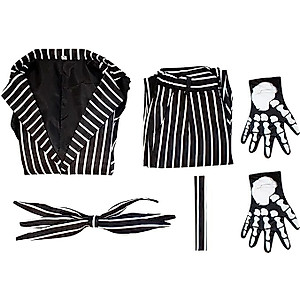 Jack Skeleton Skellington Costume With Bowtie Skeleton Nightmare Suit Before Christmas Halloween Cosplay for Adult Men Women (man, XS)