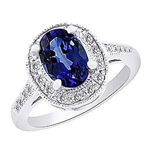 AFFY 2.6 cttw Simulated Blue Tanzanite & White Natural Diamond Engagement Wedding Ring in 14k White Gold Ring Size -4