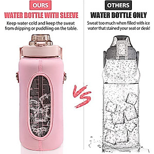 Motivational Water Bottle - Time Stamped BPA-Free Inspirational Water Bottle with Sleeve and Carry Strap - Reusable Drink Container w/ Handle - Sports Water Bottle with Pop-Up Straw - (70oz - Pink)