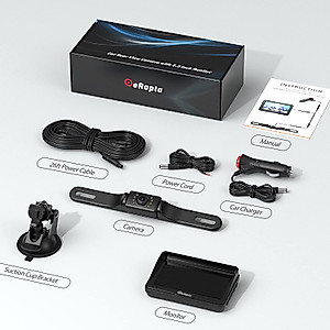 eRapta Backup Camera 4.3''HD 1080P Front Rear View Monitor kit IP69 Waterproof Night Vision DIY Grid Lines for Car Trucks RVs Tractors Bus Semi-Trailers Pickup A43