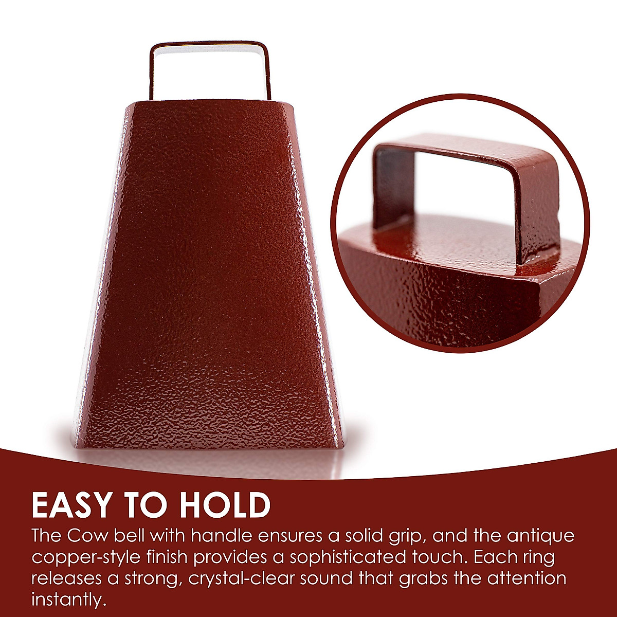 Epic Creations Cow bell with Handle-7 Inch Cow Bell Noise Maker, Cowbell Beater Stick, Cheering Bell for Football Games, Cow Bells for Sporting Events (Antique Copper)
