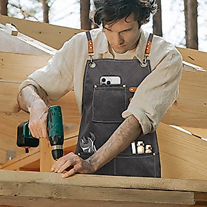 NLUS Chef Apron for Men, Heavy Duty Cotton Canvas Apron Cross Back Apron with Adjustable Straps and Large Pockets