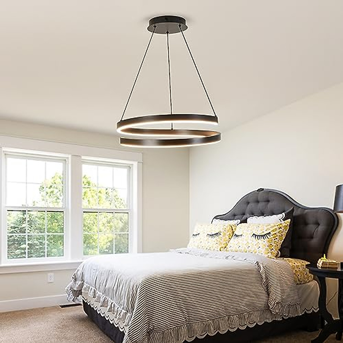 SHIKHO Modern LED Pendant Light Fixture Remote Control Dimmable 3000-6000K Black Chandelier Adjustable Hanging Light for Living Room Dining Room Kitchen Island Bedroom Foyer