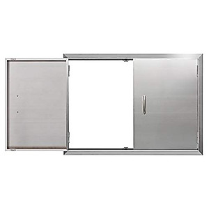 APWONE Outdoor Kitchen Doors Double BBQ Access Doors Removable 304 Stainless Steel Doors with Chromium Plated Handle - 31" X 24"
