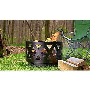 OXG Diamond Design Round Fire Pit - Black 23" Diameter 11 Gauge Steel USA Made No Assembly