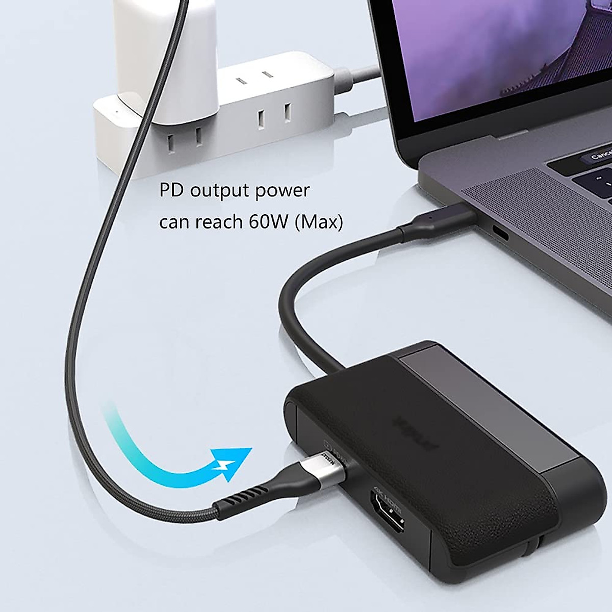 Port Expander USB C Docking Station USB C to HDMI Multiport Adapter with 4K HDMI, 2 USB 3.0 Ports, USB-C Data Ports, 60W PD USB Splitter