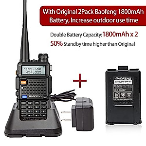 Ham Radio Handheld Baofeng UV-5R Radio UHF VHF Dual Band Two Way Radio Long Range Handheld Walkie Talkies with Extra Li-ion Battery Programming Cable AR771 Antenna Headsets Full Kits-2Pack