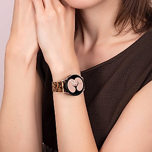 Wanme for Samsung Galaxy Watch 4 Band 40mm 44mm, Galaxy Watch 4 Classic Bands 42mm 46mm Women Men, 20mm Stainless Steel Metal Replacement Bracelet Strap for Samsung Watch 4 Bands (Leopard)