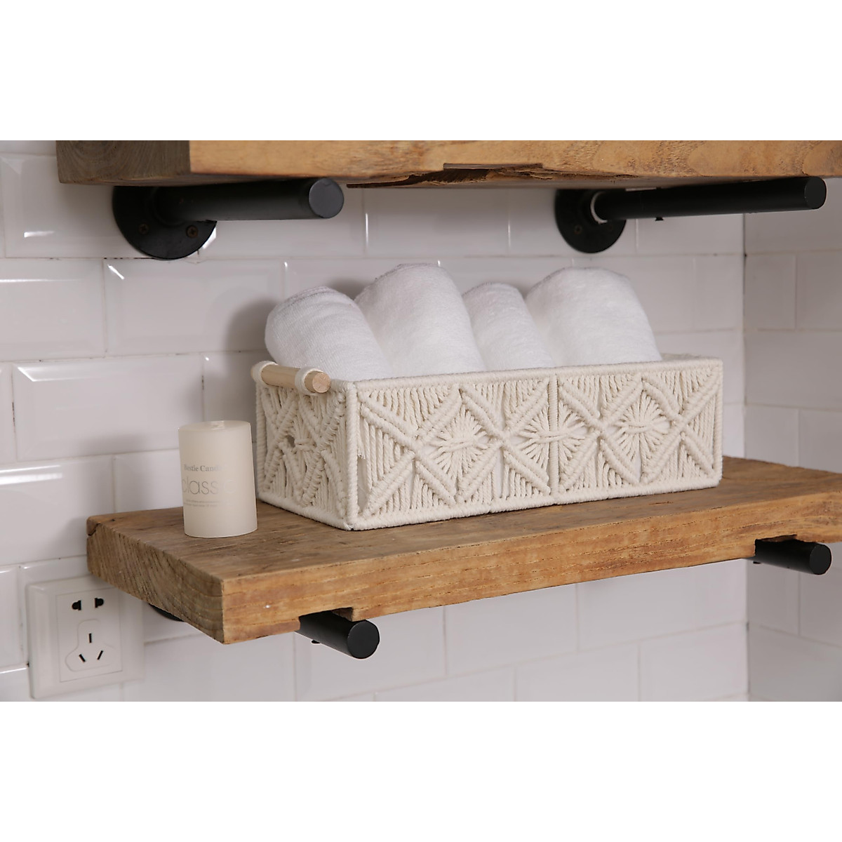 Macrame Storage Baskets, Boho Decor Style Woven Storage Boxes for Home Organization, Toilet Tank Shelf Cabinet Organizer Baskets,Set of 2