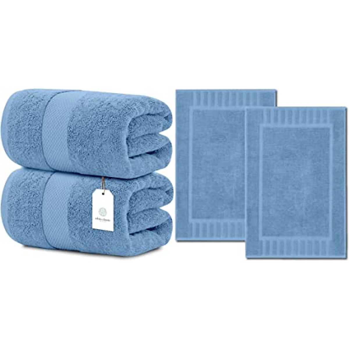 White Classic Luxury Bath Sheet Towels | 2 Pack Luxury Bath Mat | 2 Pack Bundle (Light Blue)