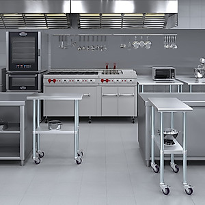 AmGood 30" x 15" Stainless Steel Work Table with Casters | Heavy Duty Metal Utility Table On Wheels | Kitchen Island Cart