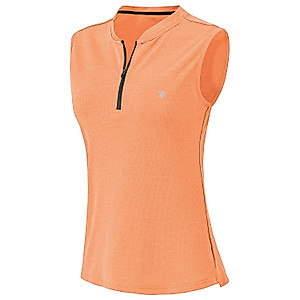 BGOWATU Women's Golf Polo Shirts Sleeveless Zip Up Collarless UPF 50+ Tennis T-Shirt Lightweight Quick Dry Light Orange M