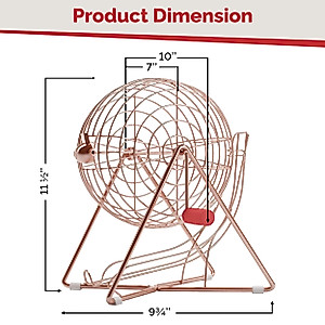 MR CHIPS 11" (Inch) Tall Professional Bingo Set with Steel Bingo Cage, Everlasting 7/8” Bingo Balls, 18 Bingo Cards and 300 Bingo Chips - Rose Gold Color