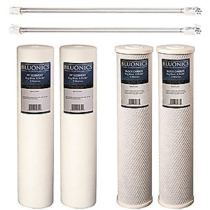 Bluonics UV Ultraviolet Light + Sediment & CTO Carbon Filter Set for our Well Water System > 4pcs 4.5" x 20" Whole House Cartridges