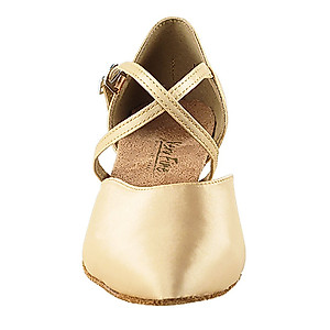 Very Fine Dance Shoes - Ladies Practice, Cuban Low Heel, Waltz Ballroom Dance Shoes - 9691-1.3-inch Heel and Foldable Brush Bundle - Light Brown Satin - 9.5