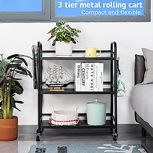 HDANI 3 Tier Metal Rolling Utility Cart,High Capacity Multi Purpose Heavy Duty Cart,for Office,Kitchen,Living Room,Bedroom,Etc.(Black)