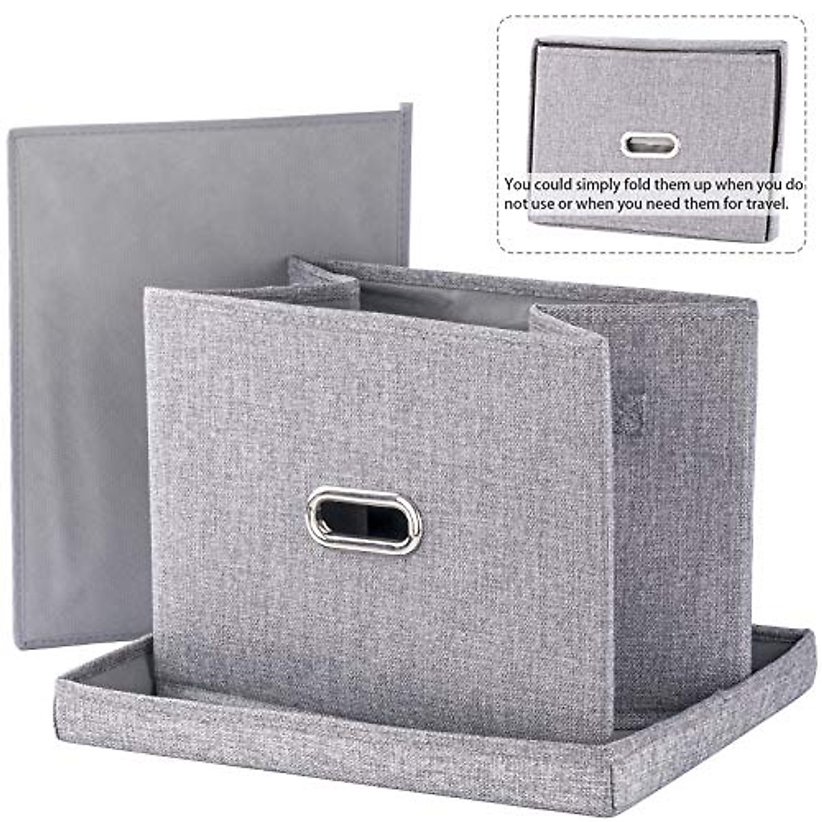 Storage Cube with Lid, Fabric Basket Bin with Dual Handles, Decorative Linen Storage Container Clothes Basket for Closet, Shelves, 15" x 11" x 10.2", Grey