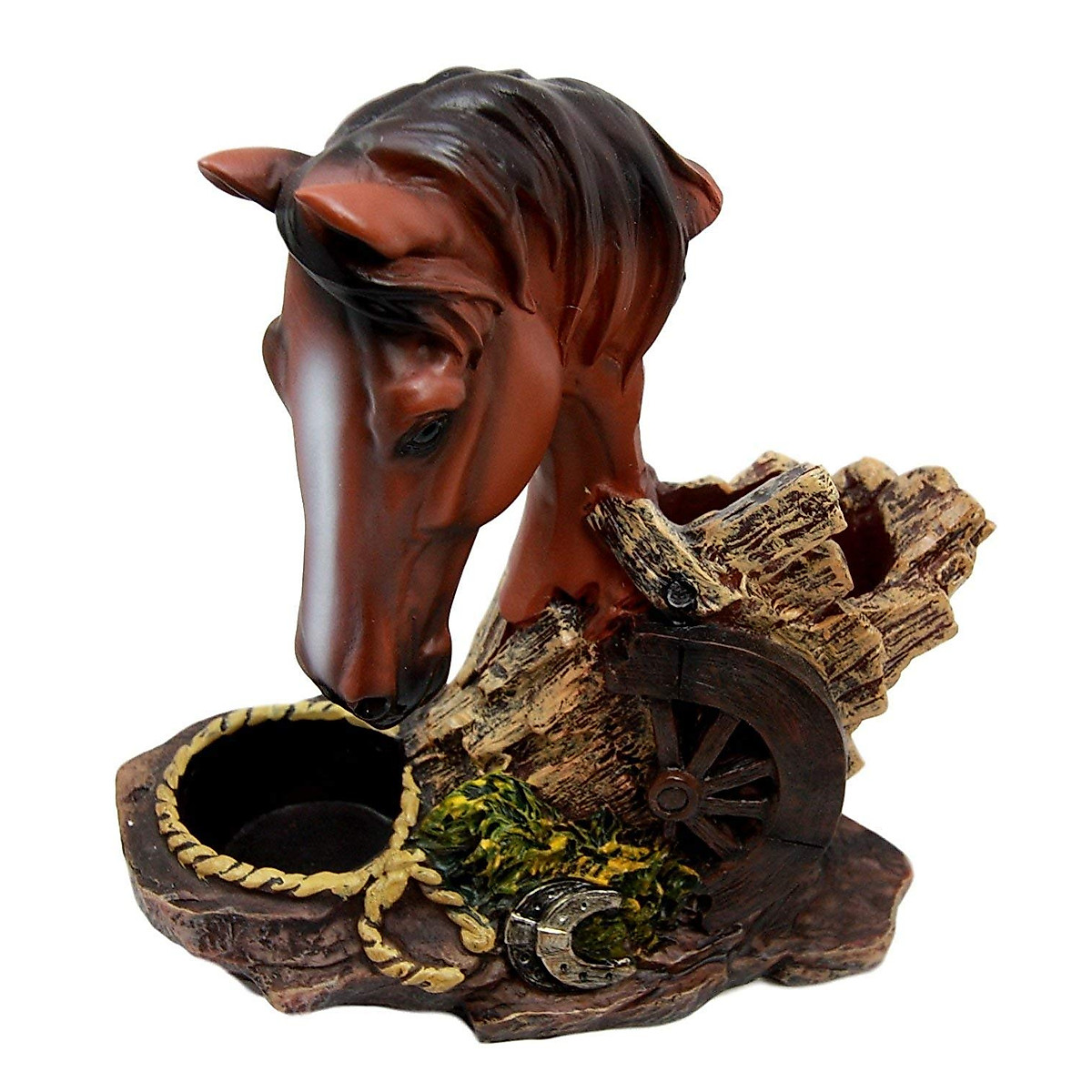 Ebros Country Western Chestnut Brown Stallion Horse By Farm Wagon Wheel Lasso Horseshoes Salt And Pepper Shakers Holder Figurine Set 6.25"High Old Fashioned Rustic Decor Statue (Chestnut Brown)