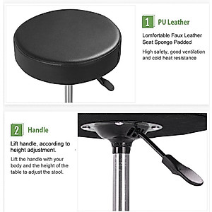 LA FEIER Adjustable Beauty Rolling Swivel Salon Cushioned Medical Stool Chair Seat with PU Leather , Footrest and Backrest , Chrome Metal Base for Drafting Massage Facial Spa Tattoo (Black)