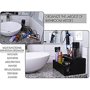 SQUAREBOX Black Hair Tool Organizer - Blow Dryer, Curling Iron, Flat Iron Holder - Hair Styling Tools Accessories Organizer - Vanity Countertop Organizer - Free Travel Bag Gift! (Black)