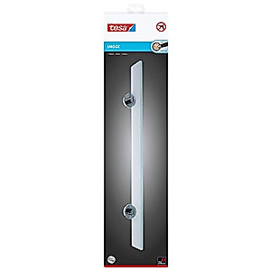 tesa SMOOZ Glass Bathroom Shelf - No Drill Shelf Made of Satined Glass and Chrome-Plated Metal - Stainless - Waterproof - Includes Removable Adhesive Solution, 121 mm x 600 mm x 50 mm
