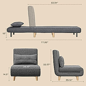 Aiho Convertible Sofa & Chair Bed, Futon Chair Sleeper with Soft Pillow, Modern Linen Fabric Solid Wood Legs, Dark Grey