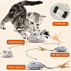 Interactive Cat Mouse Toy, Automatic Cat Toys with Feather Tail, Realistic Mouse Cat Toy Simulates Kitten Toys Self Play, Cat Toys Pet Exercise Toys with USB Charging