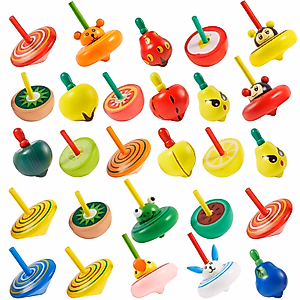 28 Pcs Wooden Spinning Top Spinning Toy Gyroscope Toy Fruit Wooden Spin Top Colorful Educational Toys Students School Kindergarten Fidget Spinner for Balance and Coordination Skills Party Games Gifts