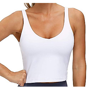 Women’s Longline Sports Bra Wirefree Padded Medium Support Yoga Bras Gym Running Workout Tank Tops (White, Small)