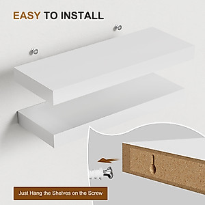 Bellsal Floating Shelves, White Engineered Wood Wall Shelf Set of 2, 15" Wall Mounted Floating Shelf, Hanging Wooden Shelf Invisible with Brackets for Bedroom, Kitchen, Living Room, Bathroom Decor