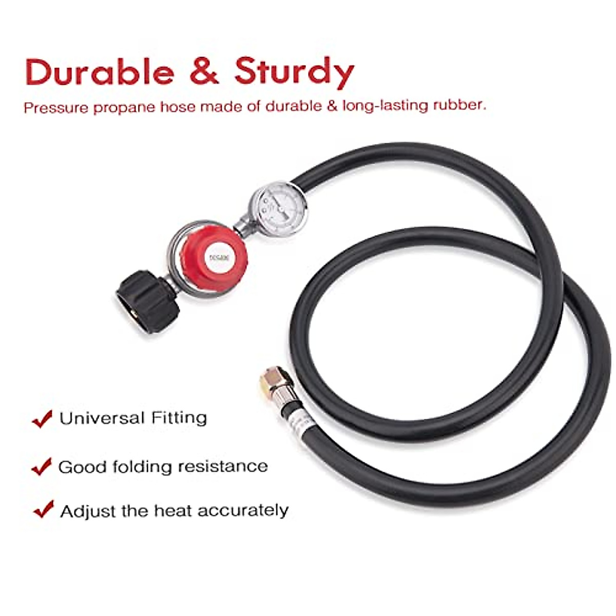 YOHIB 4FT Adjustable Propane Regulator with Hose High Pressure, 0-30PSI Gauges LP Gas Grill Adjustable Regulator Hose Fit for QCC1 Tank, BBQ Grill, Burners, Fryers, Heaters, Cooker