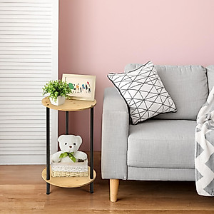 MOOACE End Tables Set of 2, Small Round Side Table, 2 Tier Nightstand Sofa Table Coffee Table with Storage Shelves for Living Room, Bedroom